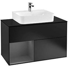 Villeroy & Boch Villeroy und Boch Finion Waschtischunterschrank F112GKPD 100cm, Abdeckplatte white matt, Regal links Anthracite matt, Black matt lacquer