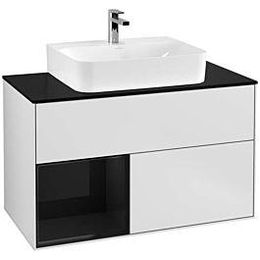 Villeroy & Boch Villeroy und Boch Finion Waschtischunterschrank F112PHMT 100cm, Abdeckplatte white matt, Regal links Glossy Black Lacquer, White matt lacquer