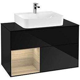 Villeroy & Boch Villeroy und Boch Finion Waschtischunterschrank F112PCPH 100cm, Abdeckplatte white matt, Regal links Oak Veneer, Glossy Black Lacquer