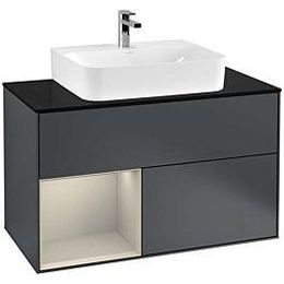 Villeroy & Boch Villeroy und Boch Finion Waschtischunterschrank F112HHHG 100cm, Abdeckplatte white matt, Regal links Sand Matt Lacquer, Midnight Blue Matt Lacquer