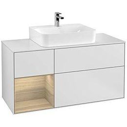 Villeroy & Boch Villeroy und Boch Finion Waschtischunterschrank G161PCMT 120cm, Abdeckplatte white matt, Emotion, Regal links Oak Veneer, White matt lacquer