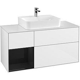 Villeroy & Boch Villeroy und Boch Finion Waschtischunterschrank G161PHGF 120cm, Abdeckplatte white matt, Emotion, Regal links Glossy Black Lacquer, Glossy white lacquer