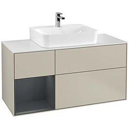 Villeroy & Boch Villeroy und Boch Finion Waschtischunterschrank G161HGHH 120cm, Abdeckplatte white matt, Emotion, Regal links Midnight Blue Matt Lacquer, Sand Matt Lacquer