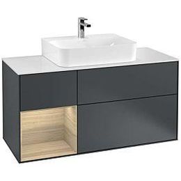 Villeroy & Boch Villeroy und Boch Finion Waschtischunterschrank G161PCHG 120cm, Abdeckplatte white matt, Emotion, Regal links Oak Veneer, Midnight Blue Matt Lacquer