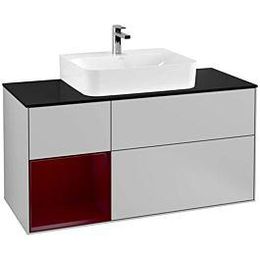 Villeroy & Boch Villeroy und Boch Finion Waschtischunterschrank G162HBGJ 120cm, Abdeckplatte black matt, Emotion, Regal links Peony, Light grey matt