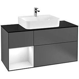 Villeroy & Boch Villeroy und Boch Finion Waschtischunterschrank F162GFGK 120cm, Abdeckplatte black matt, Regal links Glossy white lacquer, Anthracite matt