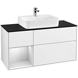 Villeroy & Boch Villeroy und Boch Finion Waschtischunterschrank F162MTGF 120cm, Abdeckplatte black matt, Regal links White matt lacquer, Glossy white lacquer