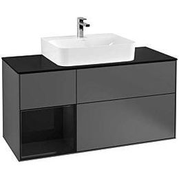 Villeroy & Boch Villeroy und Boch Finion Waschtischunterschrank G162PHGK 120cm, Abdeckplatte black matt, Emotion, Regal links Glossy Black Lacquer, Anthracite matt