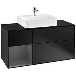 Villeroy & Boch Villeroy und Boch Finion Waschtischunterschrank F162GKPD 120cm, Abdeckplatte black matt, Regal links Anthracite matt, Black matt lacquer