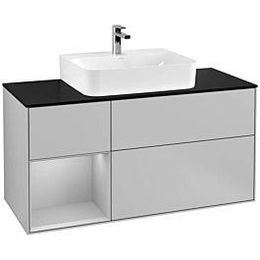 Villeroy & Boch Villeroy und Boch Finion Waschtischunterschrank F162GJGJ 120cm, Abdeckplatte black matt, Regal links Light grey matt, Light grey matt