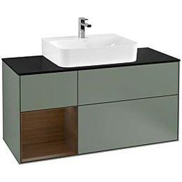 Villeroy & Boch Villeroy und Boch Finion Waschtischunterschrank F162GNGM 120cm, Abdeckplatte black matt, Regal links Walnut veneer, Olive Matt Lacquer