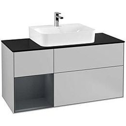 Villeroy & Boch Villeroy und Boch Finion Waschtischunterschrank F162HGGJ 120cm, Abdeckplatte black matt, Regal links Midnight Blue Matt Lacquer, Light grey matt