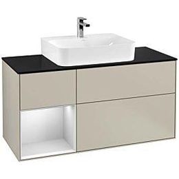 Villeroy & Boch Villeroy und Boch Finion Waschtischunterschrank F162MTHH 120cm, Abdeckplatte black matt, Regal links White matt lacquer, Sand Matt Lacquer