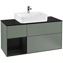 Villeroy & Boch Villeroy und Boch Finion Waschtischunterschrank F162PHGM 120cm, Abdeckplatte black matt, Regal links Glossy Black Lacquer, Olive Matt Lacquer