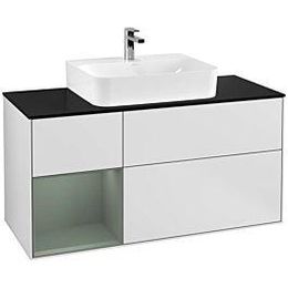 Villeroy & Boch Villeroy und Boch Finion Waschtischunterschrank F162GMMT 120cm, Abdeckplatte black matt, Regal links Olive Matt Lacquer, White matt lacquer