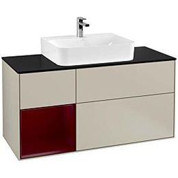 Villeroy & Boch Villeroy und Boch Finion Waschtischunterschrank F162HBHH 120cm, Abdeckplatte black matt, Regal links Peony, Sand Matt Lacquer