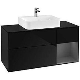 Villeroy & Boch Villeroy und Boch Finion Waschtischunterschrank F172GKPH 120cm, Abdeckplatte black matt, Regal rechts Anthracite matt, Glossy Black Lacquer