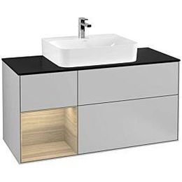 Villeroy & Boch Villeroy und Boch Finion Waschtischunterschrank F162PCGJ 120cm, Abdeckplatte black matt, Regal links Oak Veneer, Light grey matt