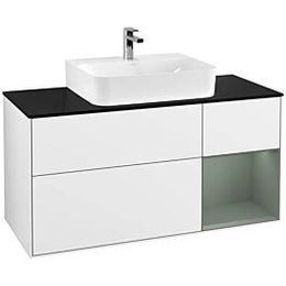 Villeroy & Boch Villeroy und Boch Finion Waschtischunterschrank F172GMGF 120cm, Abdeckplatte black matt, Regal rechts Olive Matt Lacquer, Glossy white lacquer