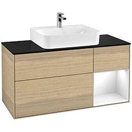 Villeroy & Boch Villeroy und Boch Finion Waschtischunterschrank F172GFPC 120cm, Abdeckplatte black matt, Regal rechts Glossy white lacquer, Oak Veneer