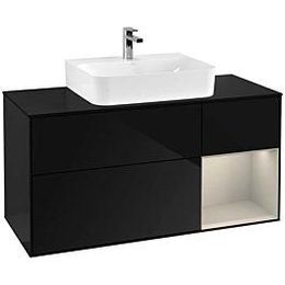 Villeroy & Boch Villeroy und Boch Finion Waschtischunterschrank F172HHPH 120cm, Abdeckplatte black matt, Regal rechts Sand Matt, Glossy Black Lacquer