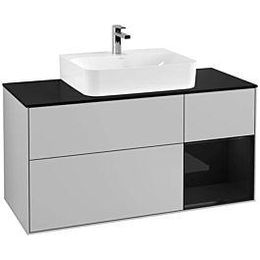 Villeroy & Boch Villeroy und Boch Finion Waschtischunterschrank F172PHGJ 120cm, Abdeckplatte black matt, Regal rechts Glossy Black Lacquer, Light grey matt