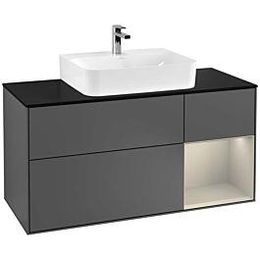 Villeroy & Boch Villeroy und Boch Finion Waschtischunterschrank F172HHGK 120cm, Abdeckplatte black matt, Regal rechts Sand Matt, Anthracite matt