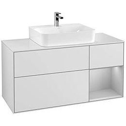 Villeroy & Boch Villeroy und Boch Finion Waschtischunterschrank F171GJMT 120cm, Abdeckplatte white matt, Regal rechts Light grey matt, White matt lacquer