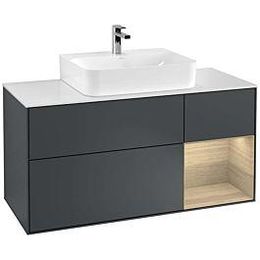 Villeroy & Boch Villeroy und Boch Finion Waschtischunterschrank F171PCHG 120cm, Abdeckplatte white matt, Regal rechts Oak Veneer, Midnight Blue Matt Lacquer