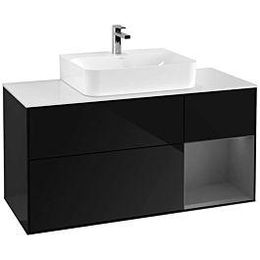 Villeroy & Boch Villeroy und Boch Finion Waschtischunterschrank F171GKPH 120cm, Abdeckplatte white matt, Regal rechts Anthracite matt, Glossy Black Lacquer