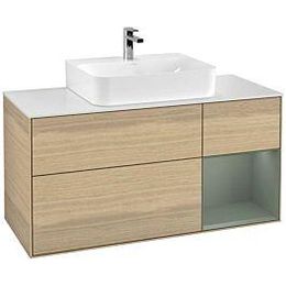 Villeroy & Boch Villeroy und Boch Finion Waschtischunterschrank F171GMPC 120cm, Abdeckplatte white matt, Regal rechts Olive Matt Lacquer, Oak Veneer