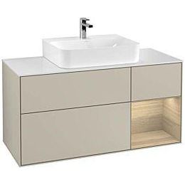 Villeroy & Boch Villeroy und Boch Finion Waschtischunterschrank F171PCHH 120cm, Abdeckplatte white matt, Regal rechts Oak Veneer, Sand Matt Lacquer