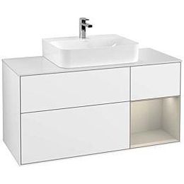 Villeroy & Boch Villeroy und Boch Finion Waschtischunterschrank G171HHGF 120cm, Abdeckplatte white matt, Emotion, Regal rechts Sand Matt, Glossy white lacquer