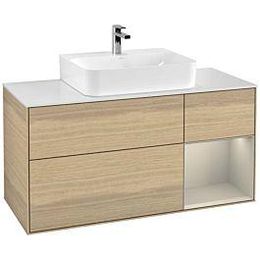 Villeroy & Boch Villeroy und Boch Finion Waschtischunterschrank G171HHPC 120cm, Abdeckplatte white matt, Emotion, Regal rechts Sand Matt, Oak Veneer