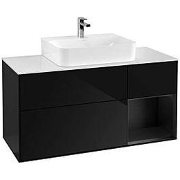 Villeroy & Boch Villeroy und Boch Finion Waschtischunterschrank G171PDPH 120cm, Abdeckplatte white matt, Emotion, Regal rechts Black matt lacquer, Glossy Black Lacquer