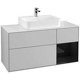 Villeroy & Boch Villeroy und Boch Finion Waschtischunterschrank G171PHGJ 120cm, Abdeckplatte white matt, Emotion, Regal rechts Glossy Black Lacquer, Light grey matt