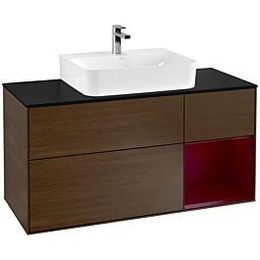 Villeroy & Boch Villeroy und Boch Finion Waschtischunterschrank G172HBGN 120cm, Abdeckplatte black matt, Emotion, Regal rechts Peony, Walnut veneer