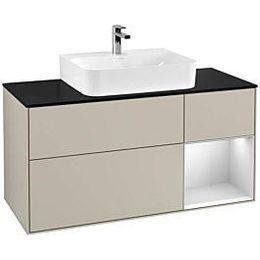 Villeroy & Boch Villeroy und Boch Finion Waschtischunterschrank G172MTHH 120cm, Abdeckplatte black matt, Emotion, Regal rechts White matt lacquer, Sand Matt Lacquer