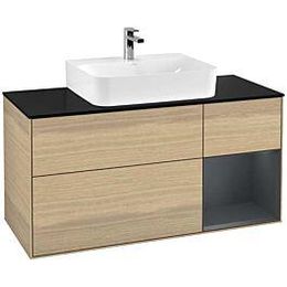 Villeroy & Boch Villeroy und Boch Finion Waschtischunterschrank G172HGPC 120cm, Abdeckplatte black matt, Emotion, Regal rechts Midnight Blue Matt Lacquer, Oak Veneer