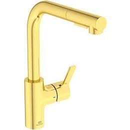 Ideal Standard Küchenarmatur BD420A2 brushed gold, mit Rohrauslauf und herausziehbarer 2-Funktionshandbrause