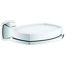 Grohe Grandera Seifenschale 40628000 chrom, Glas aus Keramik weiß