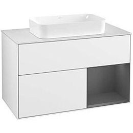 Villeroy & Boch Villeroy und Boch Finion Waschtischunterschrank F251GKGF 100x60,3cm, Abdeckplatte white matt, Regal rechts Anthracite matt, Glossy white lacquer