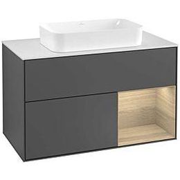 Villeroy & Boch Villeroy und Boch Finion Waschtischunterschrank F251PCGK 100x60,3cm, Abdeckplatte white matt, Regal rechts Oak Veneer, Anthracite matt