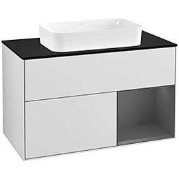 Villeroy & Boch Villeroy und Boch Finion Waschtischunterschrank F252GKMT 100x60,3cm, Abdeckplatte black matt, Regal rechts Anthracite matt, White matt lacquer