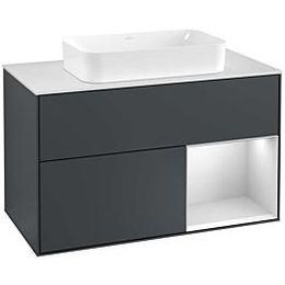 Villeroy & Boch Villeroy und Boch Finion Waschtischunterschrank F251MTHG 100x60,3cm, Abdeckplatte white matt, Regal rechts White matt lacquer, Midnight Blue Matt Lacquer