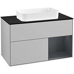 Villeroy & Boch Villeroy und Boch Finion Waschtischunterschrank F252HGGJ 100x60,3cm, Abdeckplatte black matt, Regal rechts Midnight Blue Matt Lacquer, Light grey matt