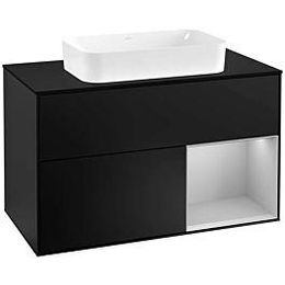 Villeroy & Boch Villeroy und Boch Finion Waschtischunterschrank F252GJPD 100x60,3cm, Abdeckplatte black matt, Regal rechts Light grey matt, Black matt lacquer