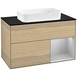 Villeroy & Boch Villeroy und Boch Finion Waschtischunterschrank F252GJPC 100x60,3cm, Abdeckplatte black matt, Regal rechts Light grey matt, Oak Veneer