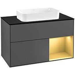 Villeroy & Boch Villeroy und Boch Finion Waschtischunterschrank F252HFGK 100x60,3cm, Abdeckplatte black matt, Regal rechts Gold matt, Anthracite matt