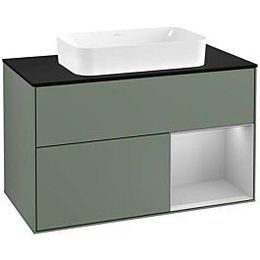 Villeroy & Boch Villeroy und Boch Finion Waschtischunterschrank F252GJGM 100x60,3cm, Abdeckplatte black matt, Regal rechts Light grey matt, Olive Matt Lacquer